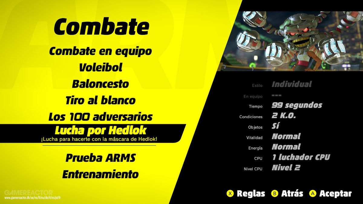 Juega como Hedlok en Arms tras descargar la actualización