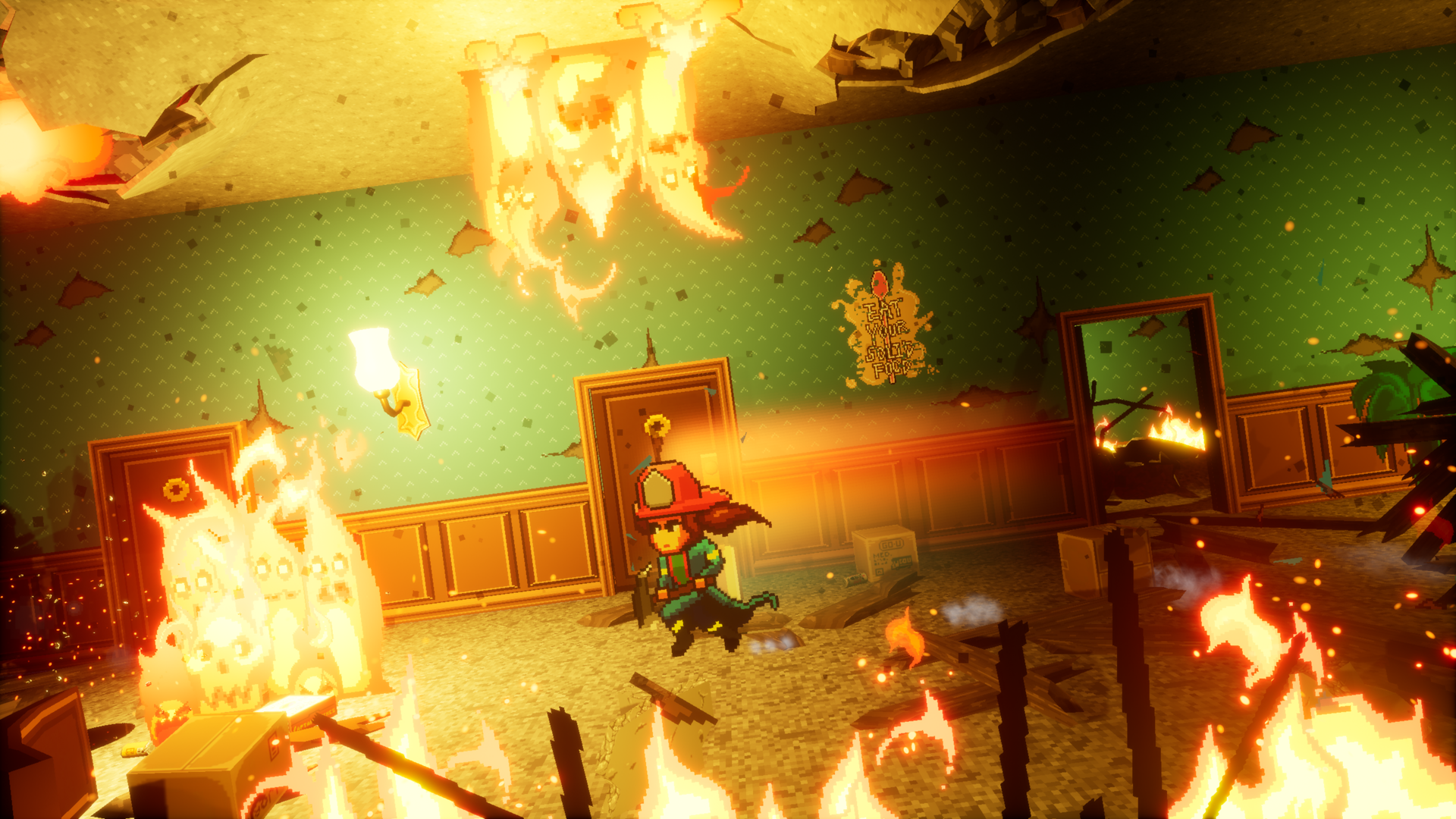Firegirl es un plataformas arcade de apagar fuegos y salvar vidas