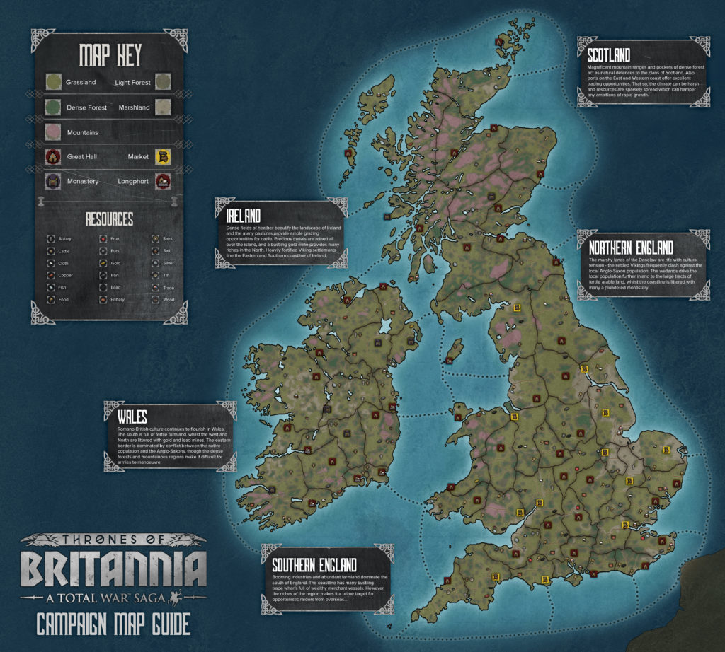 El mapa de Thrones of Britannia es 23 veces el de Total War: Attila